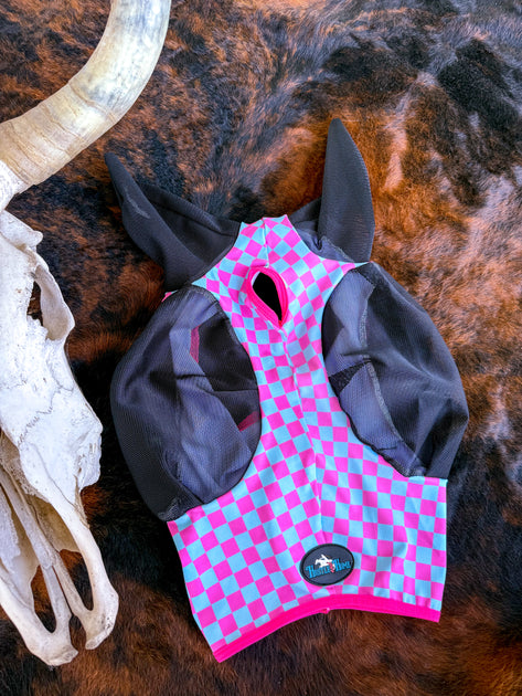 Checks Out (Pink/Turquoise) Fly Mask – Hustle and Home